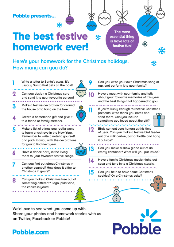 Alternative festive homework ideas for the school Christmas holidays