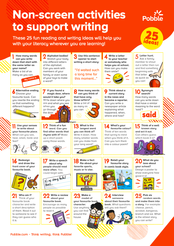 25 non-screen activities that support writing