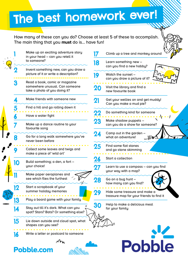 The best homework ever! Printable activity sheets