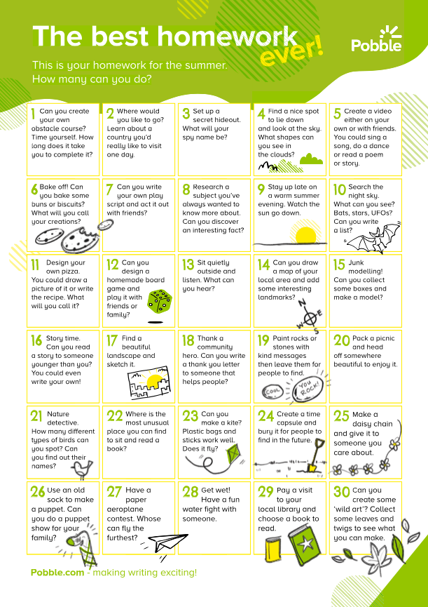 The best homework ever! Printable activity sheets