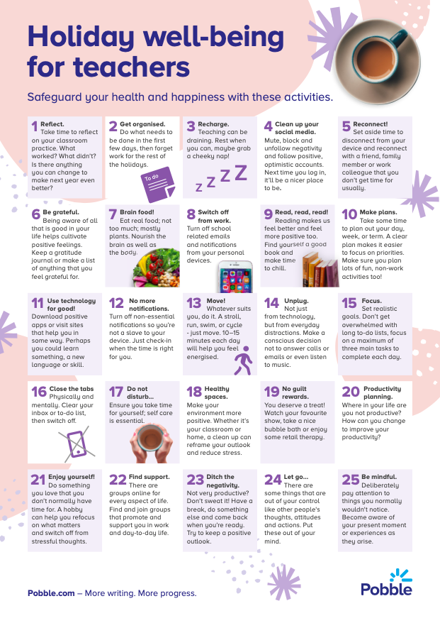 25 school holiday well-being ideas for teachers